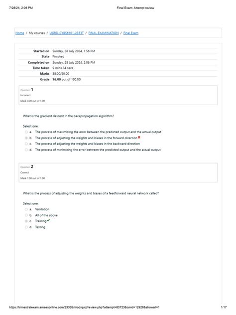 Final Exam Attempt Review Pdf Artificial Neural Network Applied Mathematics