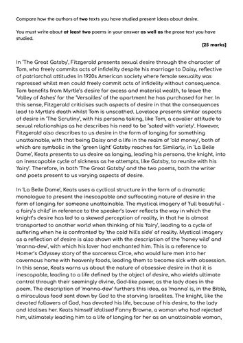 Aqa The Great Gatsby And Love Poetry Comparison Teaching Resources