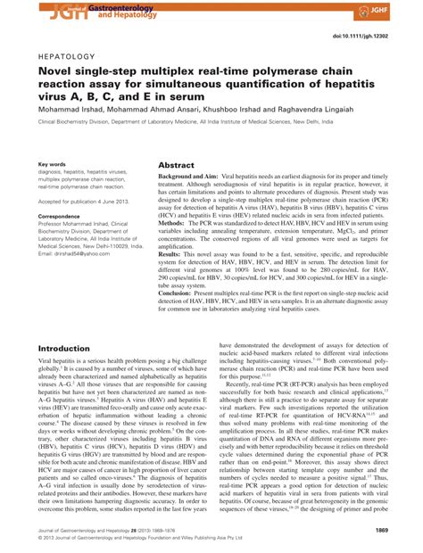 Pdf Novel Single‐step Multiplex Real‐time Polymerase Chain Reaction Assay For Simultaneous