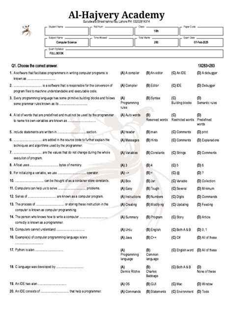 10th Computer Full Book Mcqs Pdf Integrated Development Environment