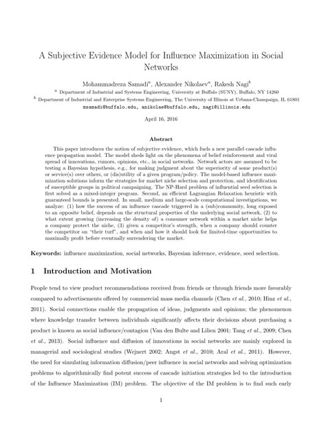 Pdf A Subjective Evidence Model For Influence Maximization In Social Networks