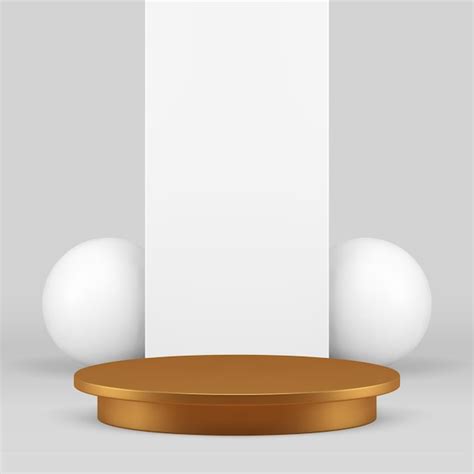 3d 골든 디스플레이 포디움 구와 벽 배경 현실적인 터 일러스트레이션 프리미엄 벡터