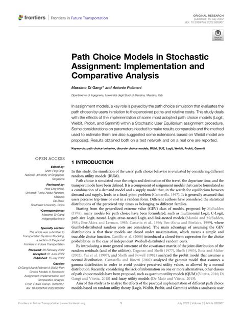 Pdf Path Choice Models In Stochastic Assignment Implementation And