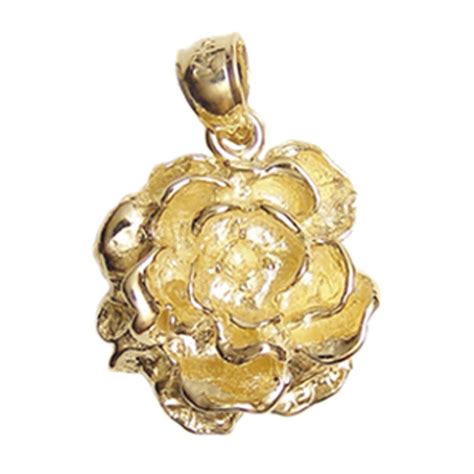 New 14k Gold Rose Flower Pendant Etsy