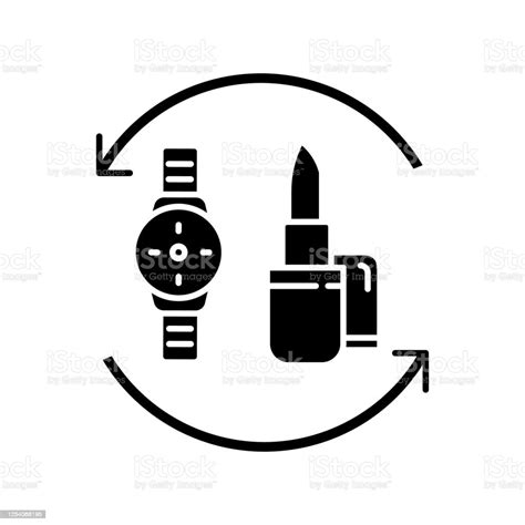 검은 색 글리프 아이콘을 물물 교환합니다 제품을 교환합니다 마케팅 전략 상품과의 경제 거래 아름다움과 패션 아이템을 교환합니다 공백에 실루엣 기호 벡터 격리 된 그림 개념에