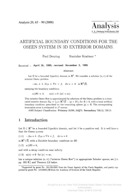 Pdf Artificial Boundary Conditions For The Oseen System In 3d Exterior Domains Stanislav