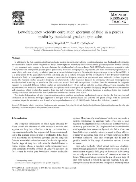 Pdf Low Frequency Velocity Correlation Spectrum Of Fluid In A Porous Media By Modulated