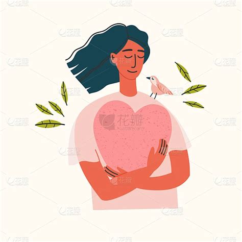 矢量插图的一个女孩肖像。穿着蓝色裤子和米色衬衫的女孩拿着一颗心。素材 花瓣网 矢量插图的一个女孩肖像。穿着蓝色裤子和米色衬衫的女孩拿着一颗心。素材 花瓣网