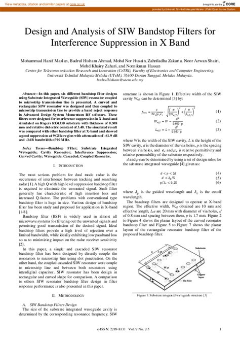 Pdf Design And Analysis Of Siw Bandstop Filters For Interference Suppression In X Band