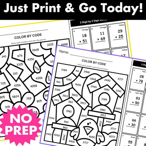 Spring 2 Digit By 2 Digit Multiplication Color By Number Multi Digit