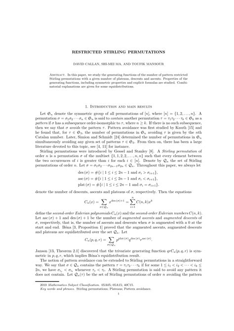 Pdf Restricted Stirling Permutations