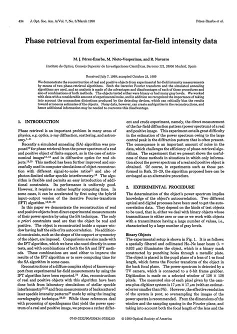 Pdf Phase Retrieval From Experimental Far Field Intensity Data