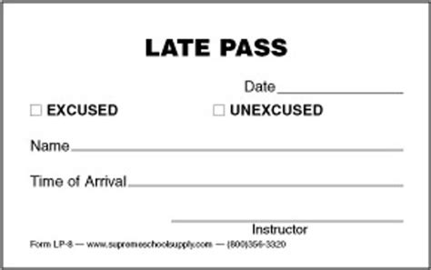 Late Pass Lp 8 Supreme School Supply