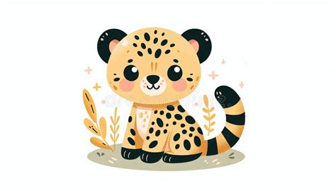 Adorable Cheetah Cub Illustration Pixel Art Stock Illustration