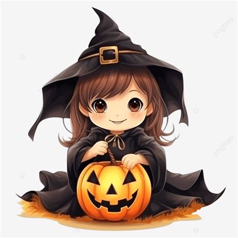 해피 할로윈 호박을 조각하고 마녀 의상을 입은 귀여운 소녀 할로윈 복장 할로윈 마녀 Png 일러스트 및 이미지 에 대한 무료 다운로드 Pngtree