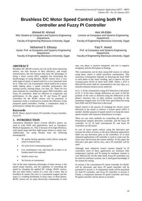 Pdf Brushless Dc Motor Speed Control Using Both Pi International Journal Of Computer