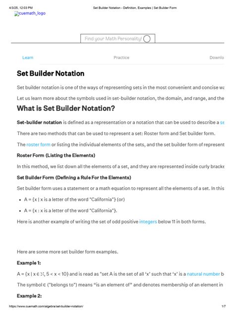 Set Builder Notation Definition Examples Set Builder Form Pdf Natural Number Mathematics