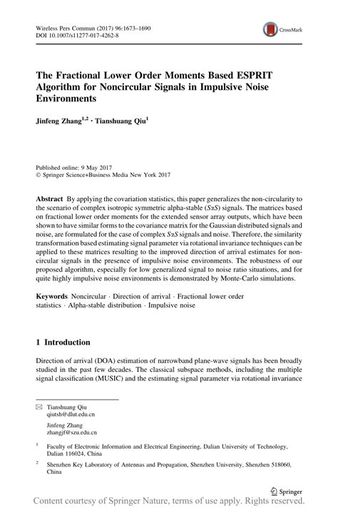 the fractional lower order moments based esprit algorithm for