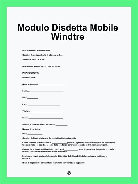 Modulo Disdetta Mobile Windtre