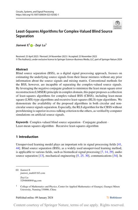 Least Squares Algorithms For Complex Valued Blind Source Separation