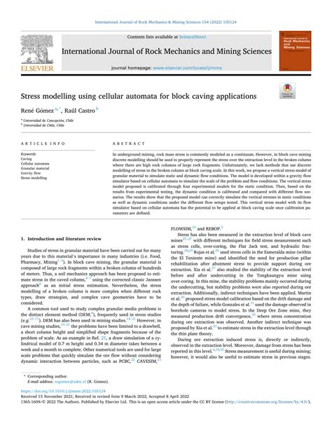 Pdf Stress Modelling Using Cellular Automata For Block Caving Applications