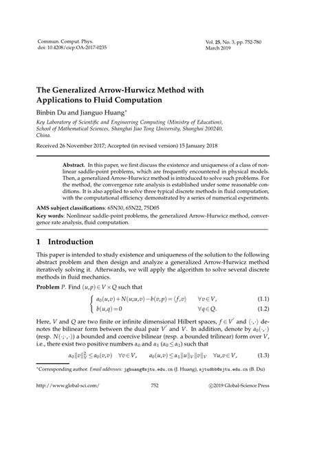Pdf The Generalized Arrow Hurwicz Method With Applications To Fluid Computation