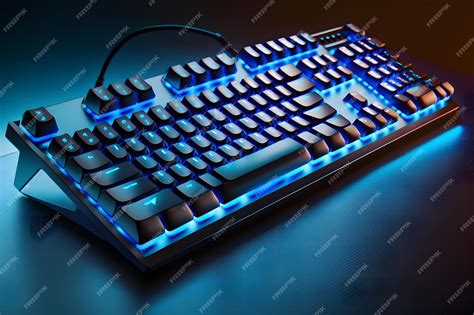 Premium Ai Image Futuristic Custom Pc Keyboard Concept With Glowing Blue Tones Neural Network