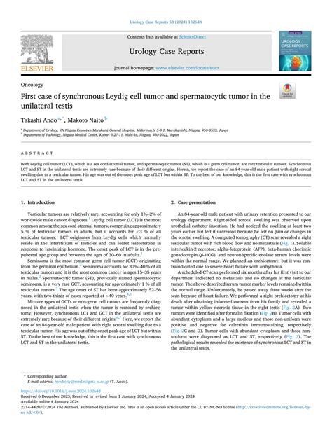 Pdf First Case Of Synchronous Leydig Cell Tumor And Spermatocytic Tumor In The Unilateral Testis
