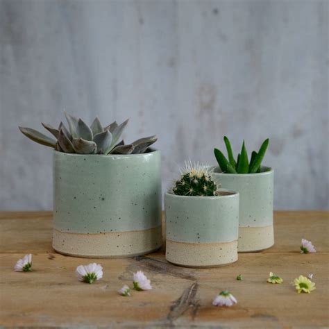 Set Of Two Handmade Stone Ceramic Plant Pots By Habulous