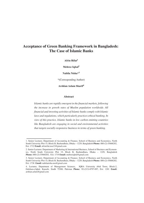 Pdf Acceptance Of Green Banking Framework In Bangladesh The Case Of Islamic Banks
