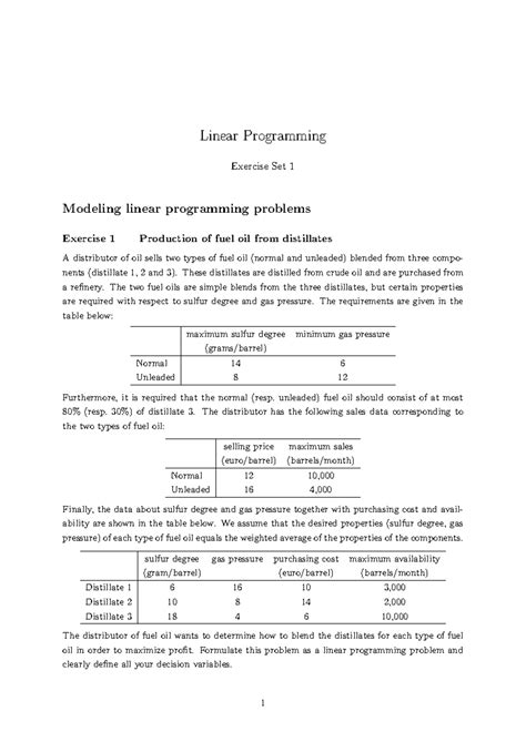 Homework Set 1 Qst And Sol Linear Programming Exercise Set 1 Modeling