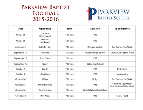 Football Schedule Parkview Baptist Schoolparkview Baptist School