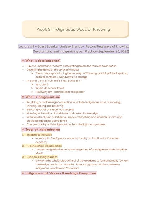 Nurs 103 Week 3 Weekly Lecture Notes Week 3 Indigneous Ways Of