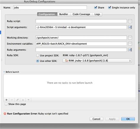 rubymine running a command with ruby mine stack overflow