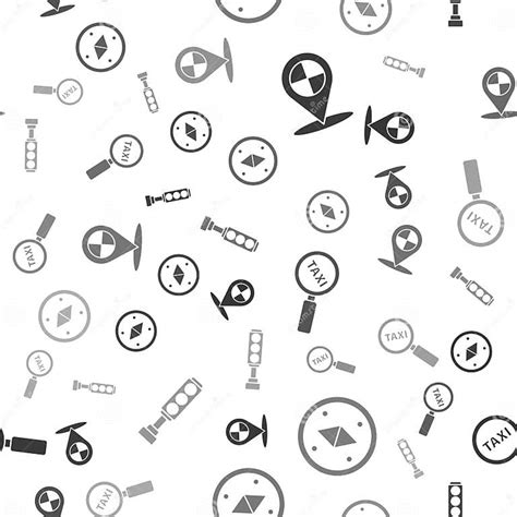 Set Map Pointer With Taxi Compass Magnifying Glass And Taxi Car And