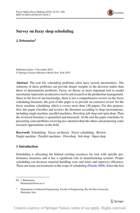 Survey On Fuzzy Shop Scheduling Request Pdf