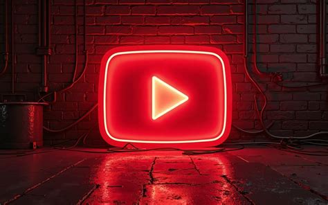 다운로드 4k Youtube Red Neon 로고 어둠 창의적인 붉은 벽돌 배경 브랜드 Youtube 네온 로고 와이어 소셜 네트워크 Youtube 로고