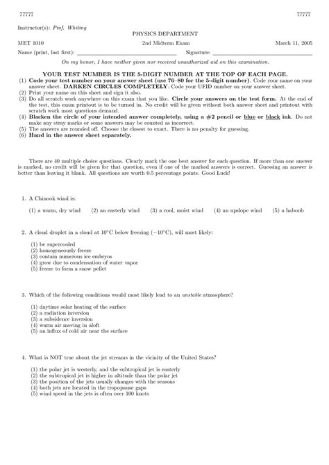 40 Mcqs For Midterm Exam 2 Introduction To Weather Met 1010 Docsity