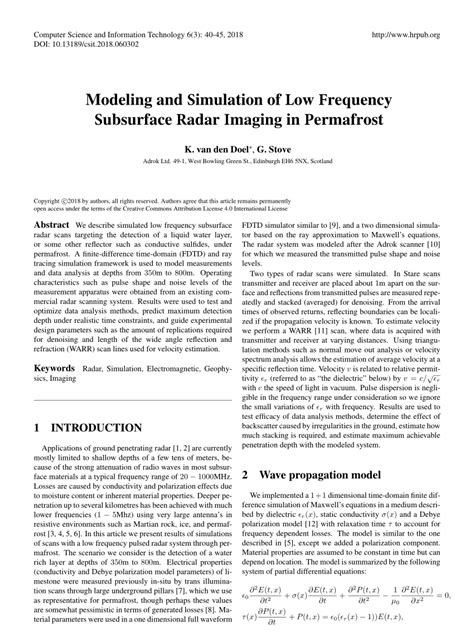 Pdf Modeling And Simulation Of Low Frequency Subsurface Radar Imaging In Permafrost