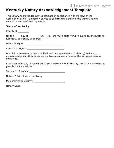 Valid Kentucky Notary Acknowledgement Forms Fillable Template