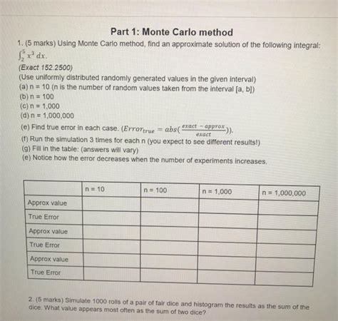 solved part 1 monte carlo method 1 5 marks using monte