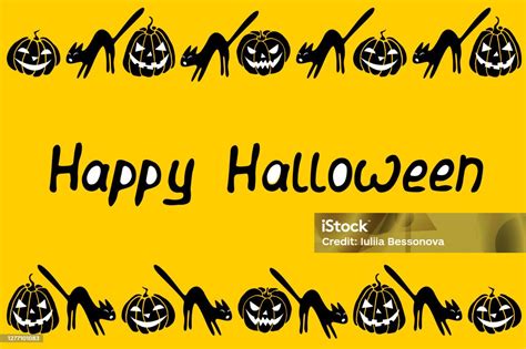 배경 해피 할로윈프레임 잭 랜턴 호박 검은 고양이 수평 상단과 하단 테두리 축제 캐릭터의 테두리 인사말 카드 초대장 파티 포스터 배너 배경 가을에 대한 스톡 벡터 아트 및