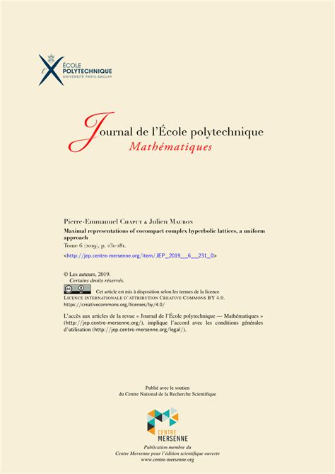 Pdf Maximal Representations Of Cocompact Complex Hyperbolic Lattices