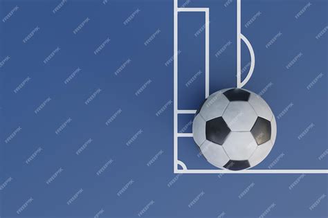 축구 경기장 라인 및 볼 3d 렌더링 프리미엄 사진