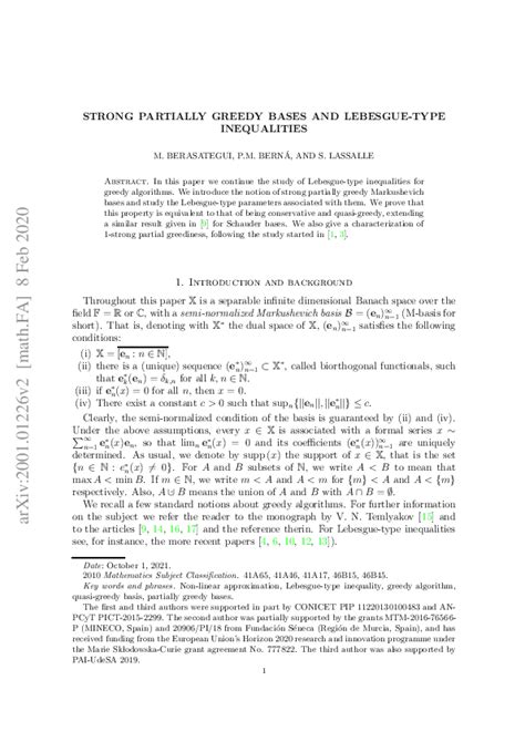 Pdf Strong Partially Greedy Bases And Lebesgue Type Inequalities