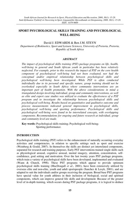 Pdf Sport Psychological Skills Training And Psychological Well Being