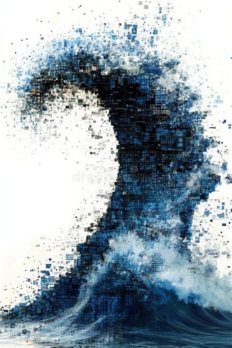 Abstract Digital Wave Composed Of Pixelated Blue And White Elements Stock Image Image Of