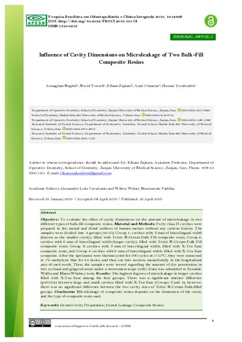 Pdf Influence Of Cavity Dimensions On Microleakage Of Two Bulk Fill