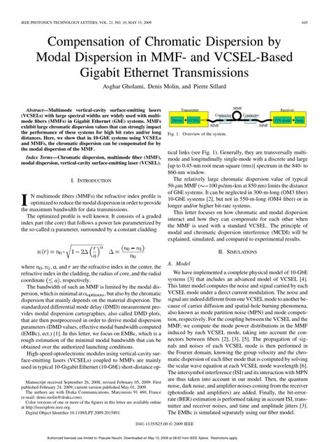 Pdf Compensation Of Chromatic Dispersion By Modal Dispersion In Mmf