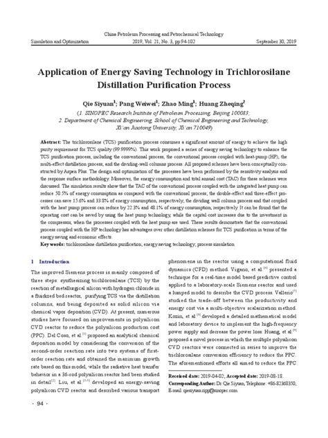 Energy Saving In Trichlorosilane Distillation Pdf Distillation